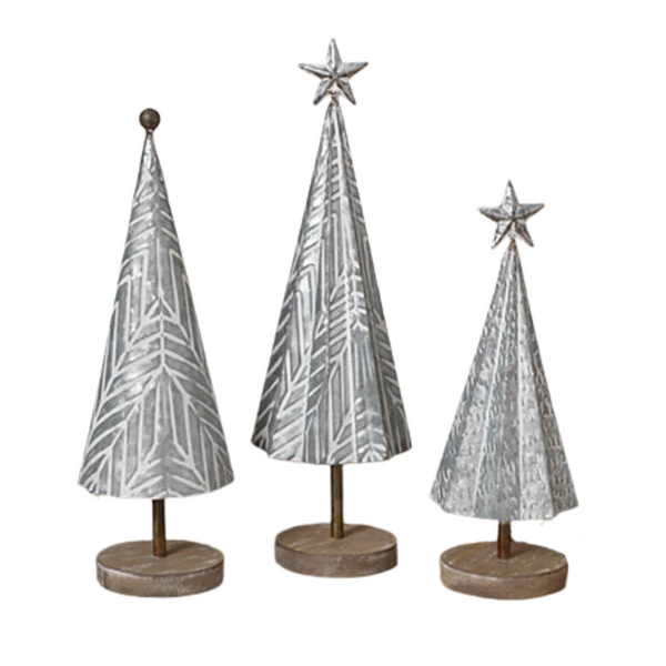Galvanized Metal Cone Trees on Wooden Bases | Monogram Market