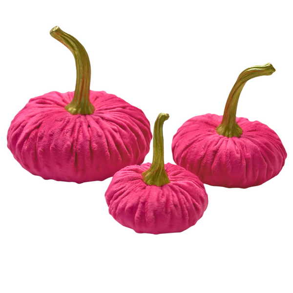 Handmade Nubby Velvet Pumpkins with Gold Stems, Hot Pink | Monogram Market