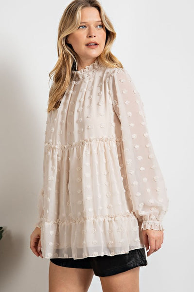 Chiffon Ruffle Tunic Top, Ivory | Monogram Market