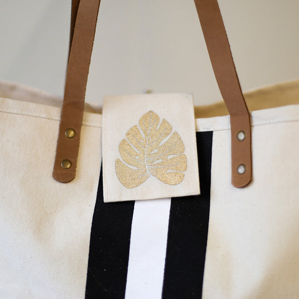 Boca Palm Canvas Tote, Black / Natural | Monogram Market